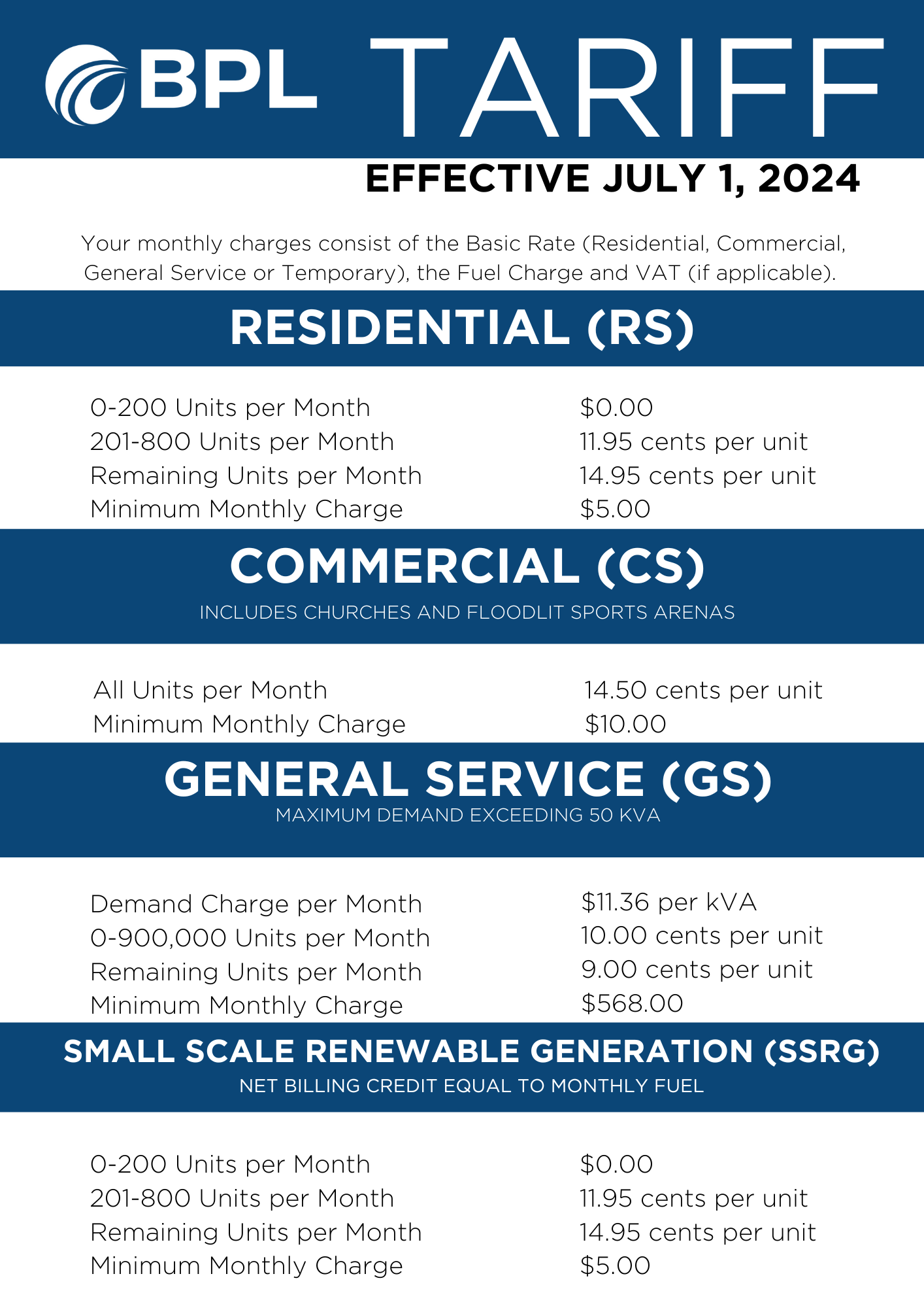 Tariff Rates – Bahamas Power and Light Company