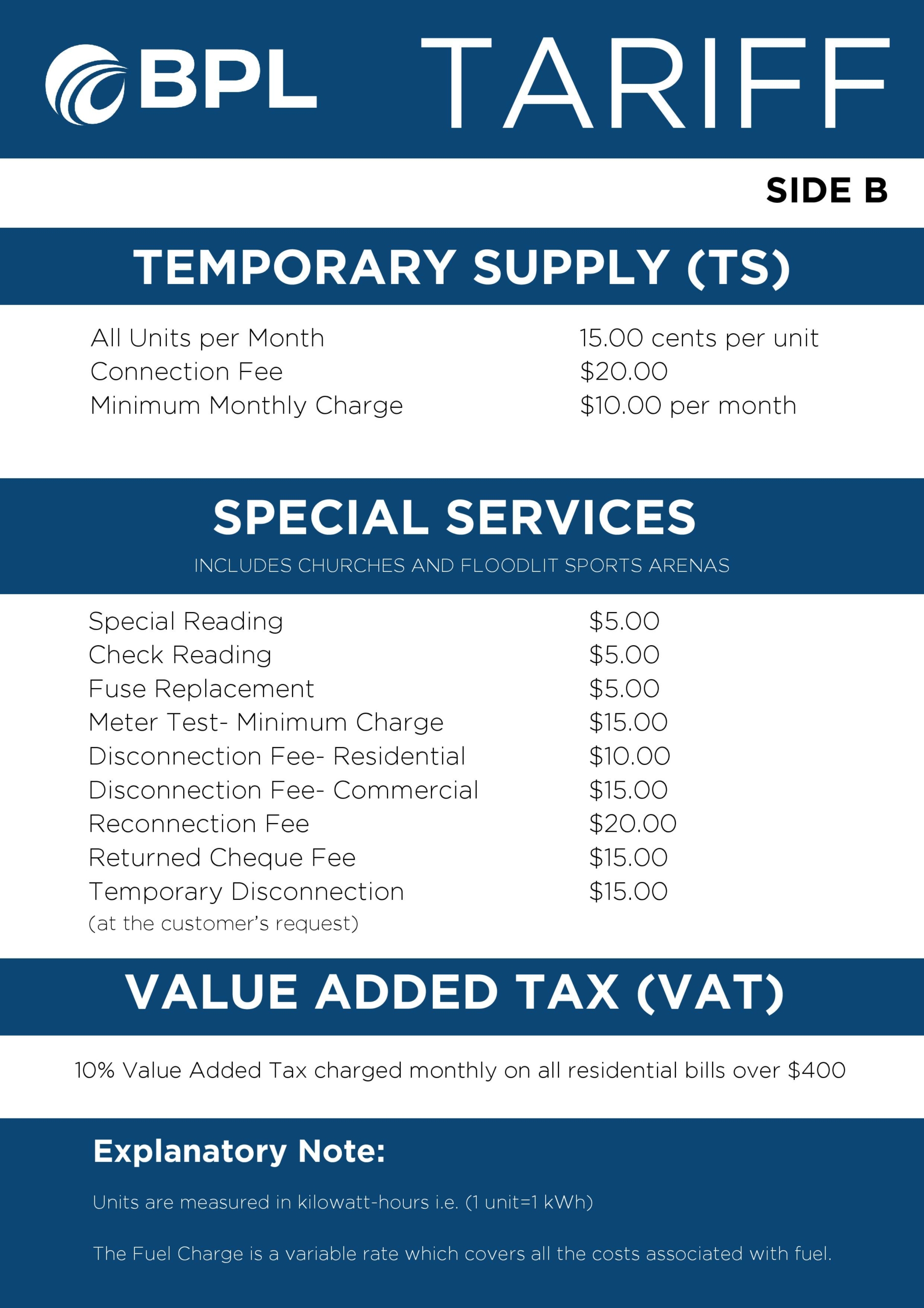 New Tariff Rates Information – ERA – Bahamas Power and Light Company